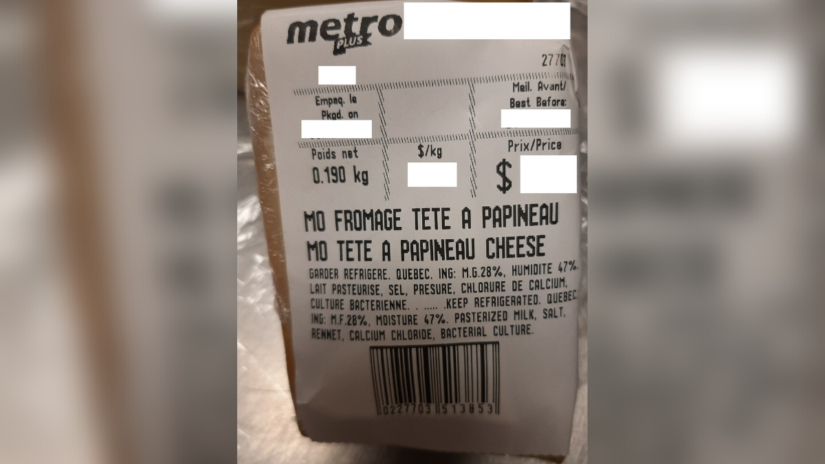 Rappel de fromage Tête à Papineau vendu et emballé chez Metro